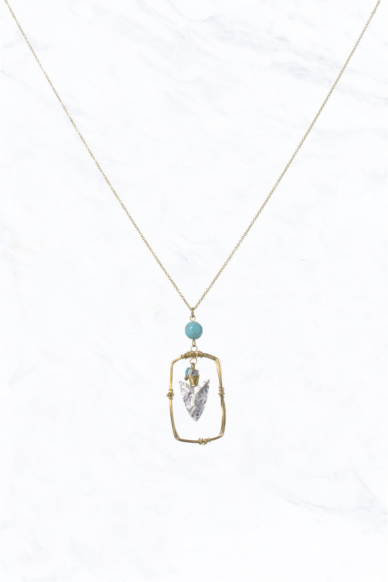 Rectangle Frame Silver Pendant Worn Gold Chain – Suzie Q USA