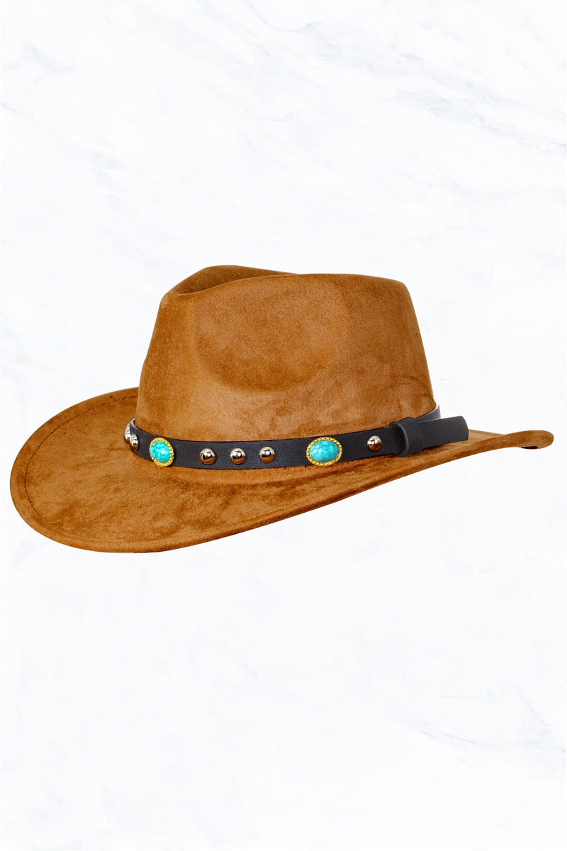 Suede Regular Cowboy Fedora with Turquoise Belt – Suzie Q USA