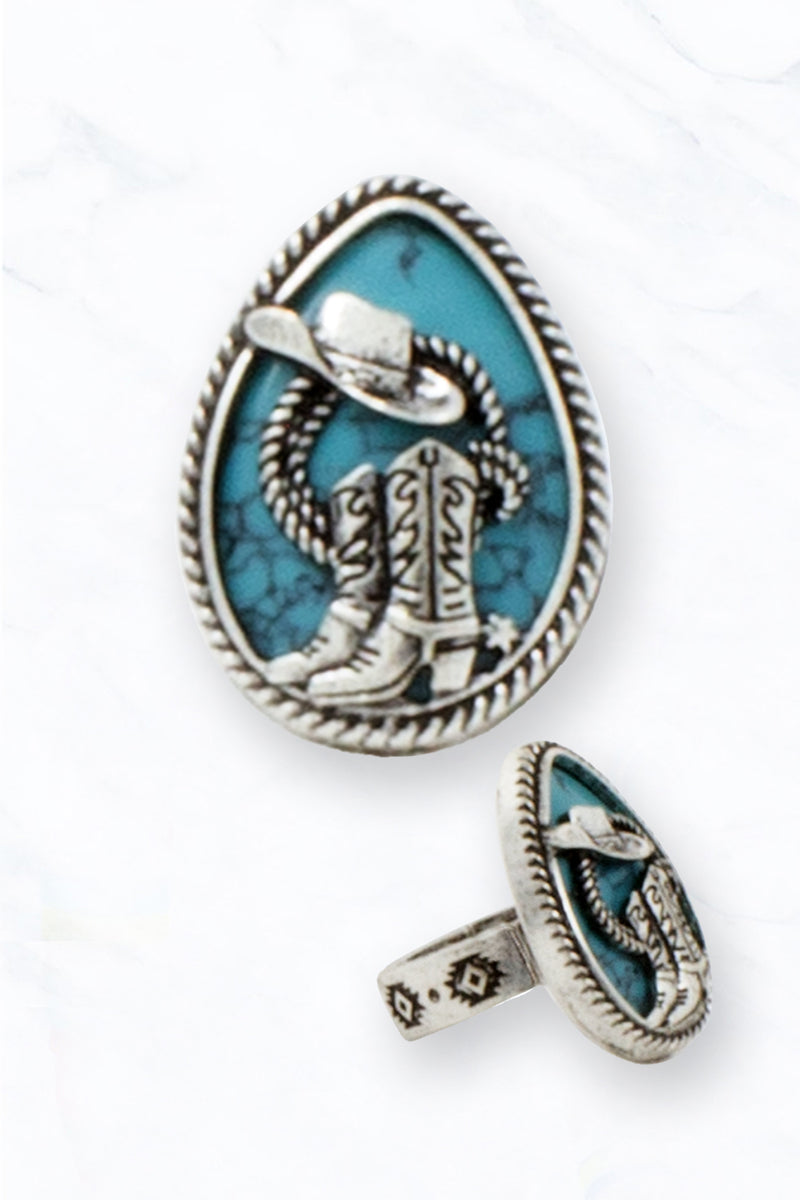 Cowboy Hat & Boots Ring with Turquoise Inlay – Suzie Q USA