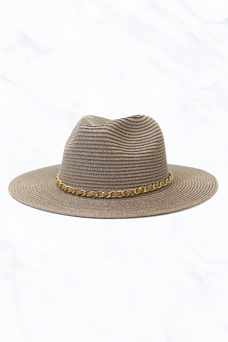 Straw Fedora Hat with Belt Gold Chain Accent – Suzie Q USA