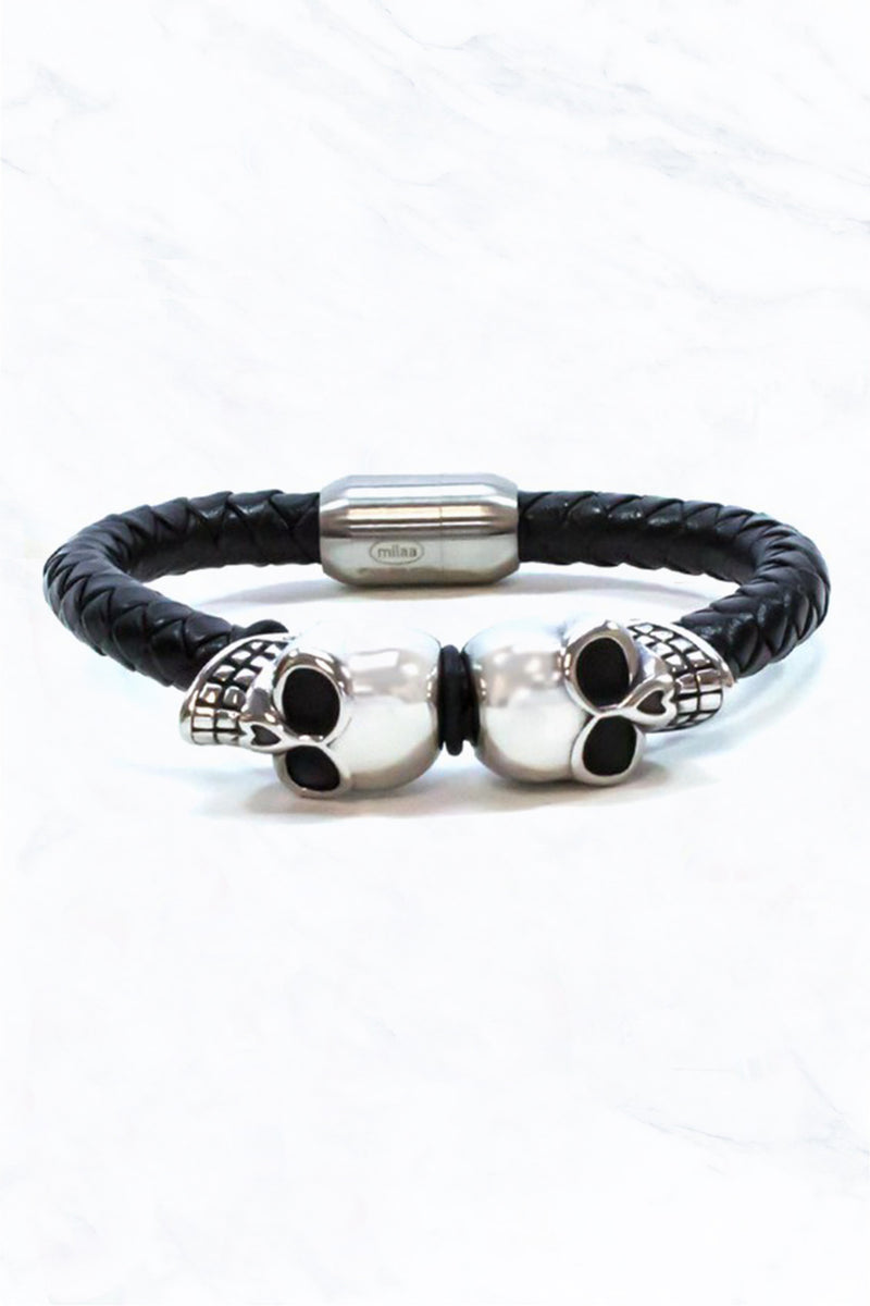 Dual Skull Leather Bracelet – Suzie Q USA