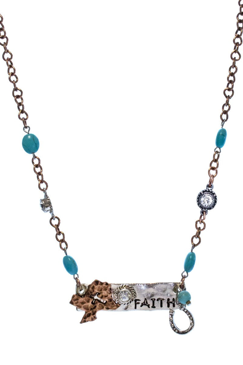 Faith Metal Plate Texas Map Rhinestone Necklace – Suzie Q USA