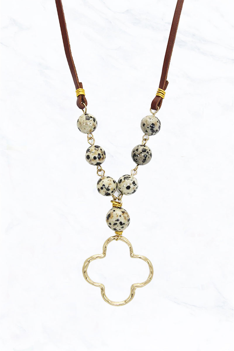 Metal Clover Charm Natural Stone Leather Necklace – Suzie Q USA