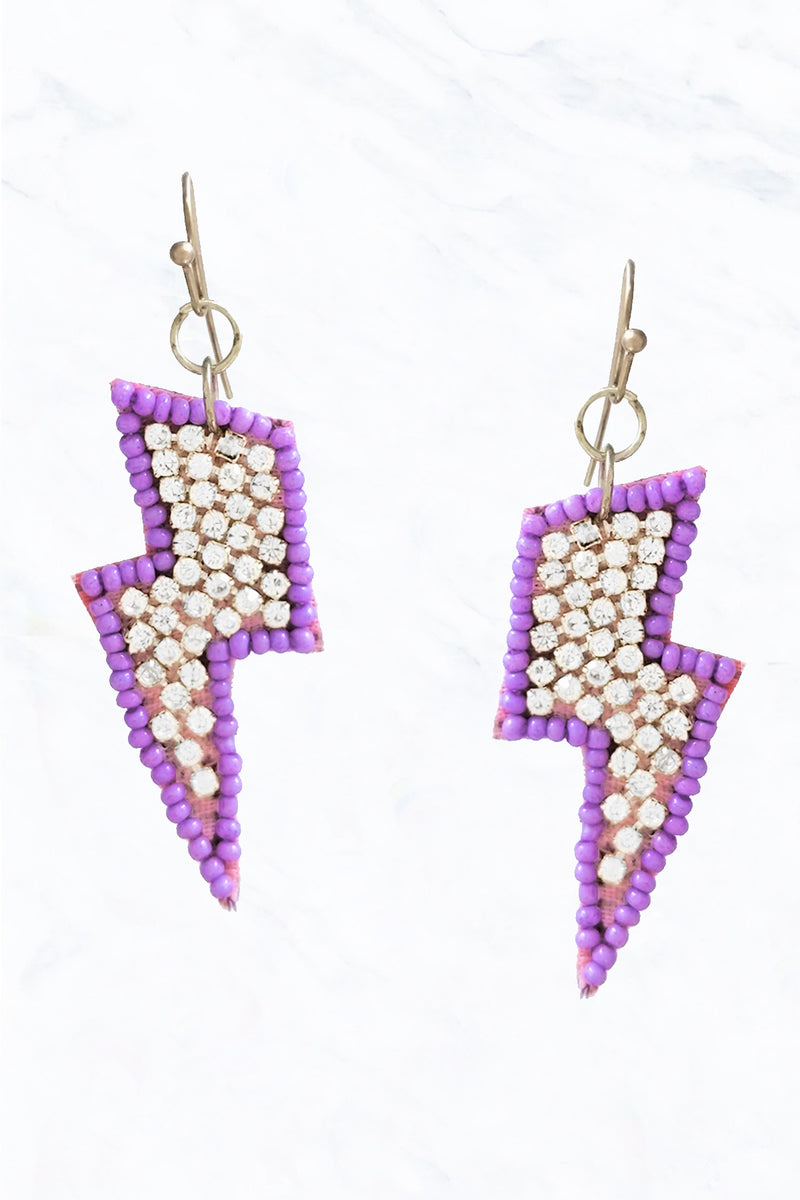 Seed Bead, Rhinestones, Lightning Bolt Earrings – Suzie Q USA