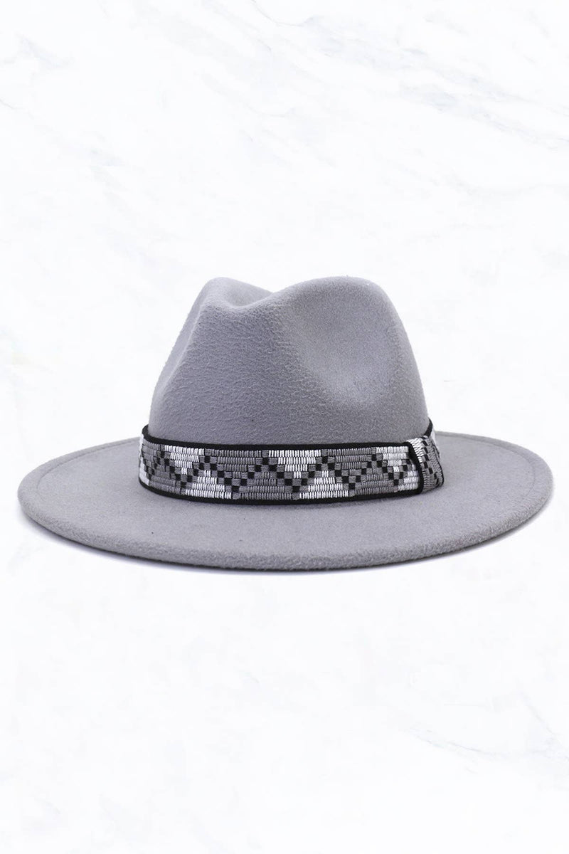 Flat Brim Big Edge Straight Side Jazz Hat Grey Belt – Suzie Q USA
