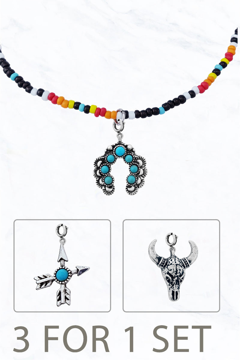 Interchangeable 3 Pendant, Western Bead Necklace – Suzie Q USA