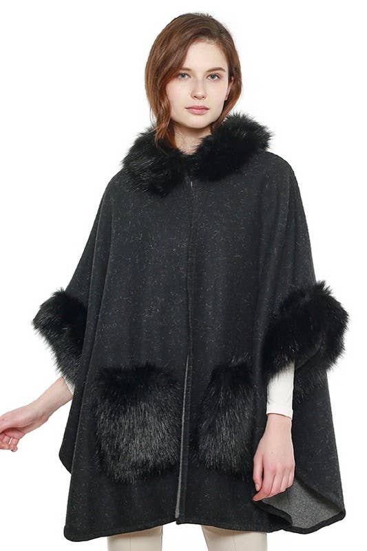 Faux Fur Cape Poncho With Pocket – Suzie Q USA