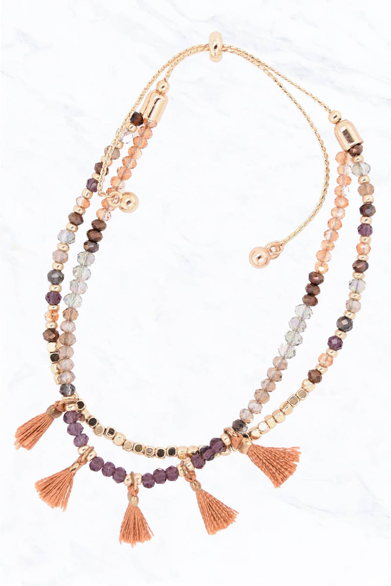 2 Row Glass Bead, Thread Tassel Chain Pull Tie Bracelet – Suzie Q USA